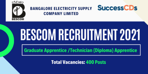 BESCOM Recruitment 2021 for 400 Graduate and Technician Apprentices ...
