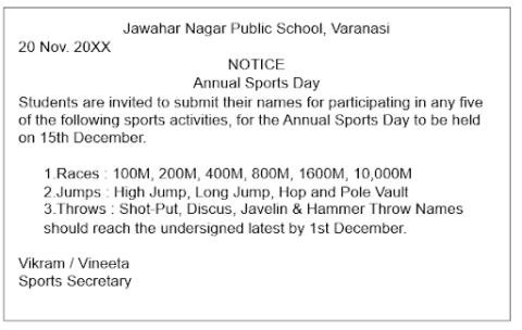 Notice Writing for Class 9 English Communicative