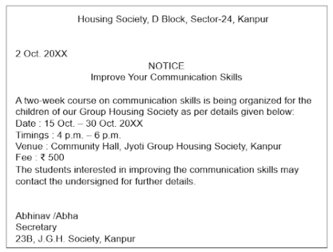 Notice Writing for Class 9 English Communicative