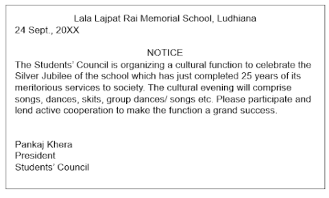Notice Writing for Class 9 English Communicative