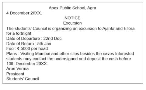 Notice Writing for Class 9 English Communicative