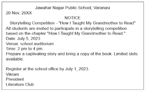 Notice Writing for Class 9 English Communicative