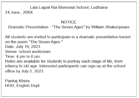 Notice Writing for Class 9 English Communicative